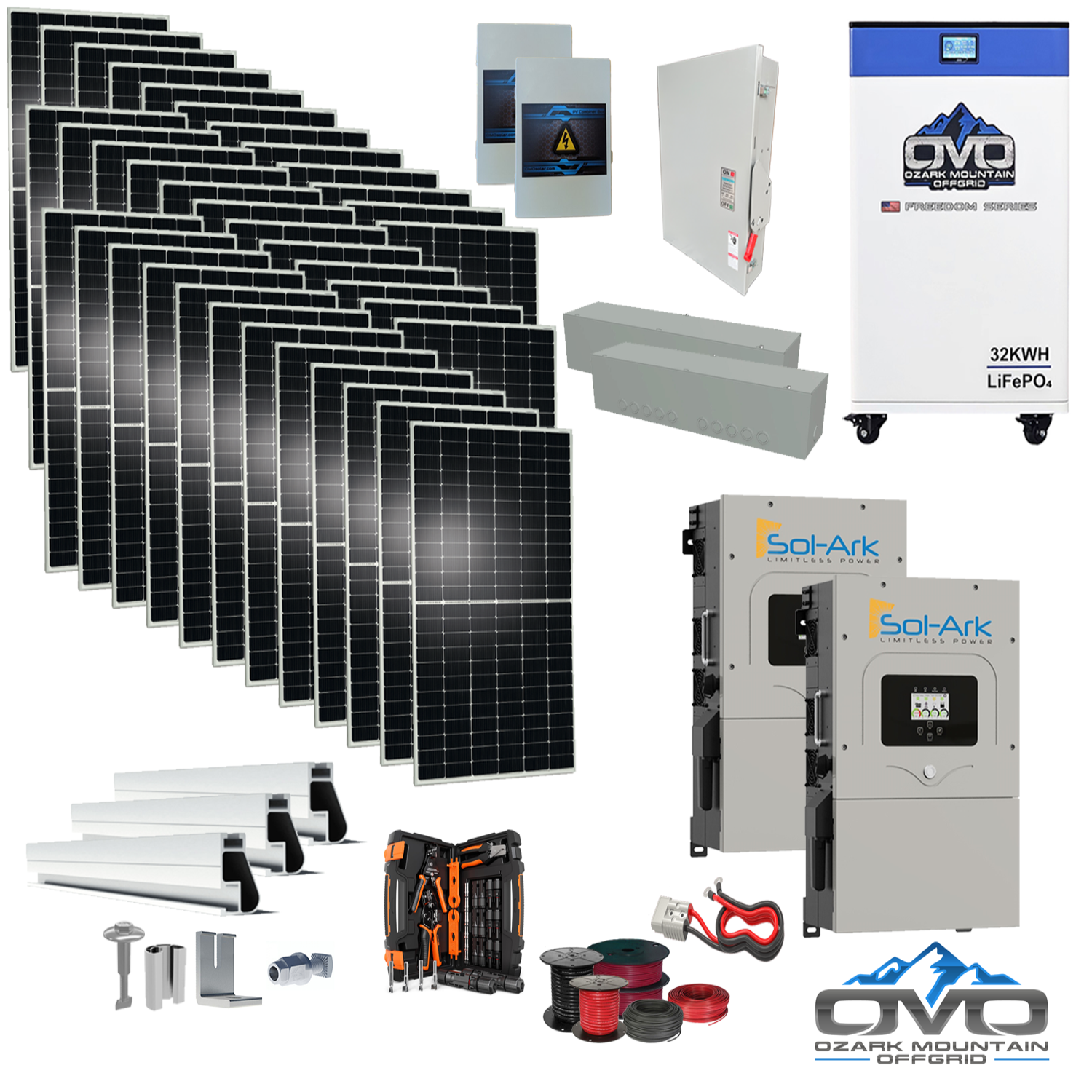 20KW Complete Offgrid Solar Kit - 32kWh OMO 48V Freedom Series Lithium