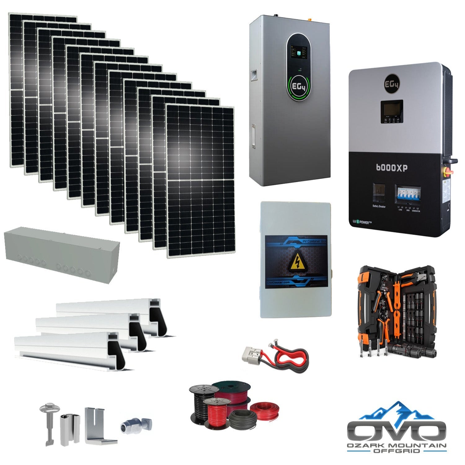 6KW Complete Offgrid Solar Kit + 6K EG4 6000XP Inverter + 14.3KW 48V E