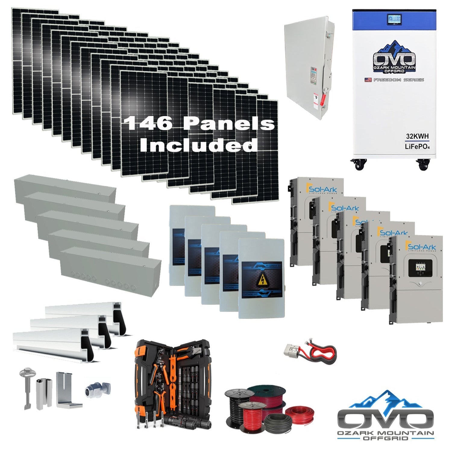 80KW Complete Offgrid Solar Kit + 5x 15K Sol-Ark Inverter + 32kWh OMO